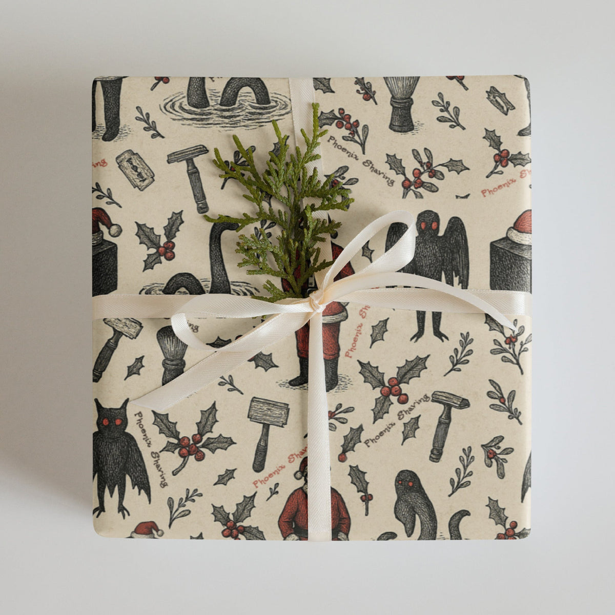 Phoenix Shaving "Cryptid Curious" Holiday Gift Wrap Paper! | Made In U